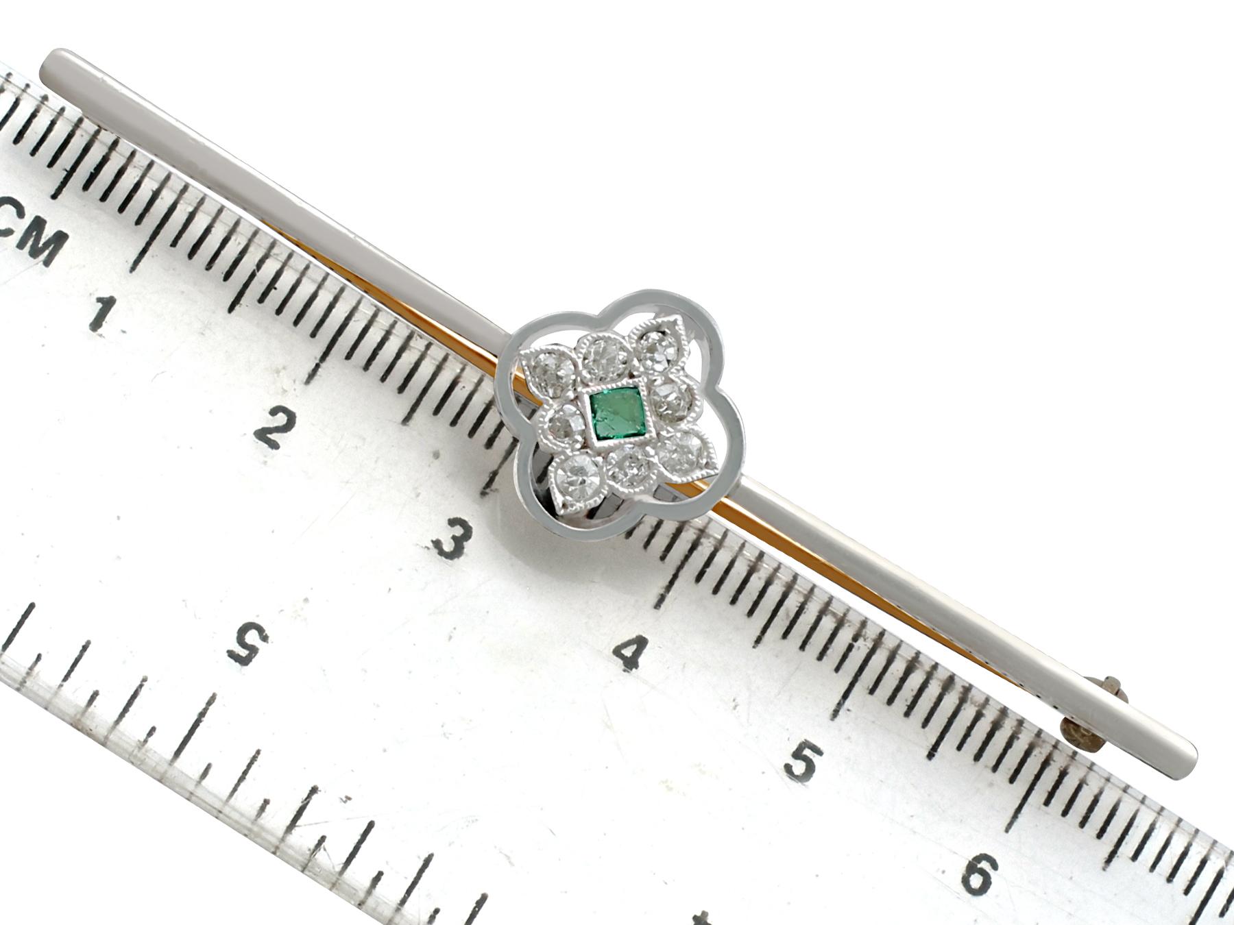 Diamond and Emerald Gold and Platinum Bar Brooch For Sale at 1stDibs
