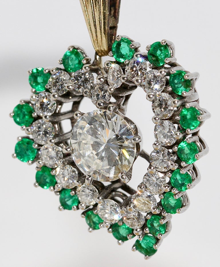 Diamond and Emerald Heart Pendant, Enhancer, 18 Karat Gold with Large ...