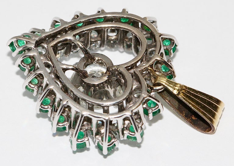 Diamond and Emerald Heart Pendant, Enhancer, 18 Karat Gold with Large ...