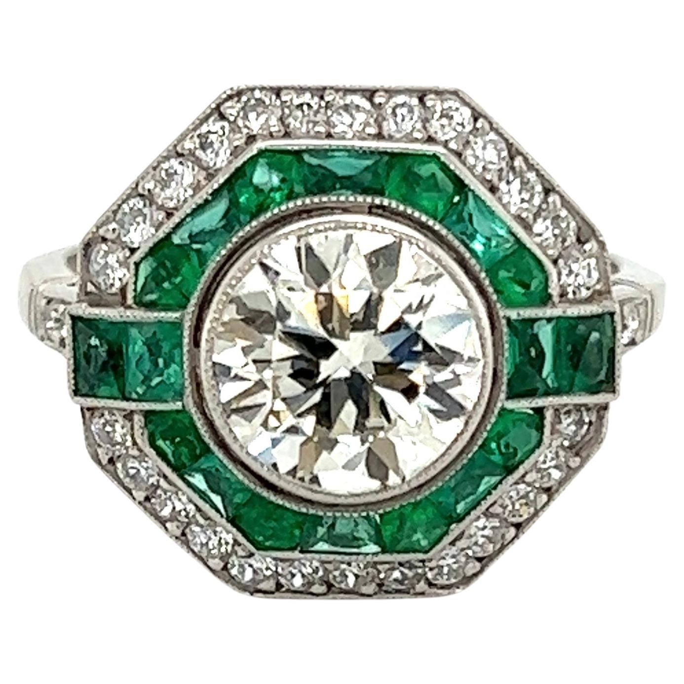 Art Deco Diamond and Emerald Ring at 1stDibs