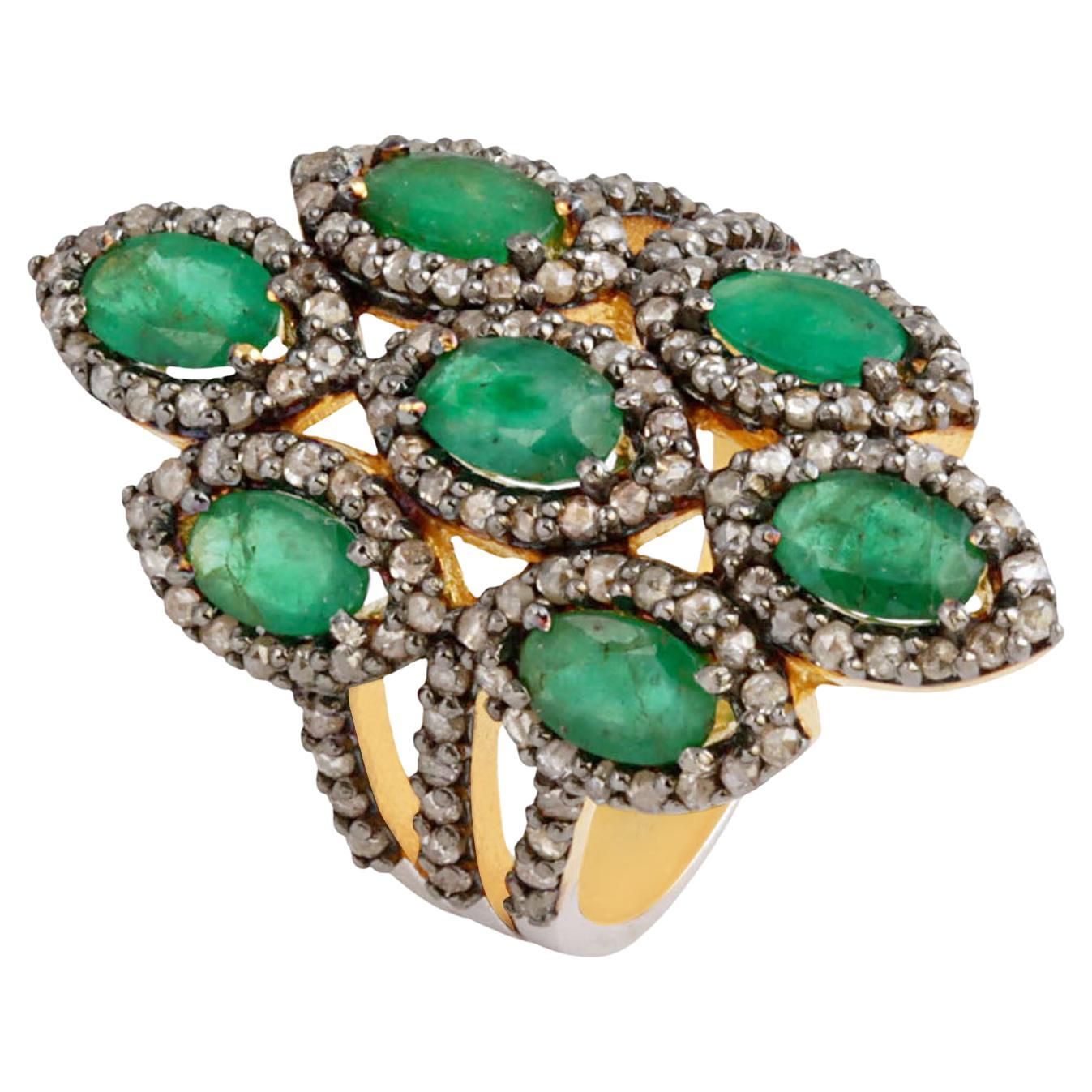 Diamond Emerald and 925 sterling Silver ring at 1stDibs