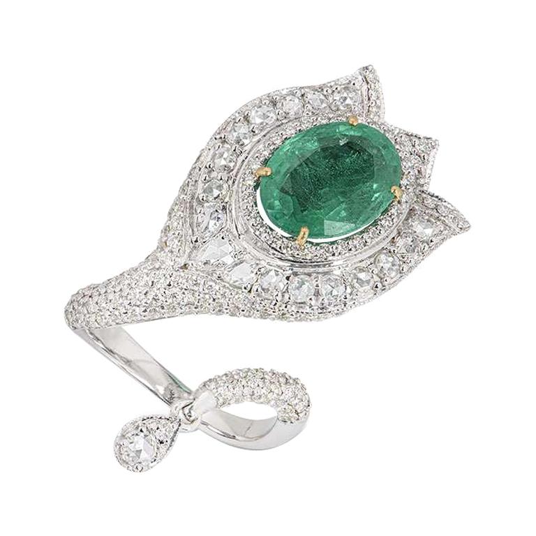 Diamond and Emerald Wrap Around Ring at 1stDibs | emerald ring wrap