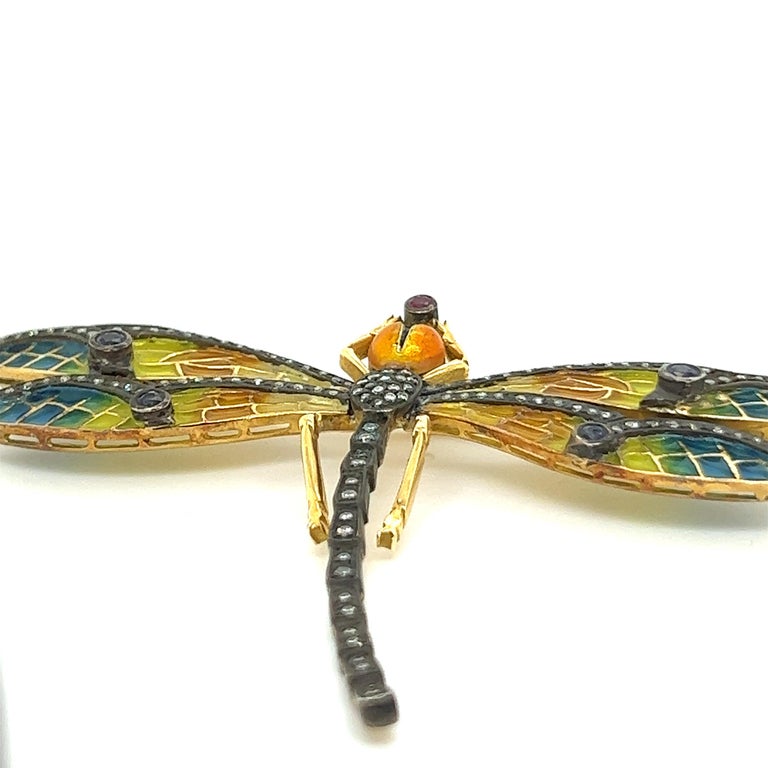 Diamond and Enamel Dragonfly Brooch For Sale at 1stDibs
