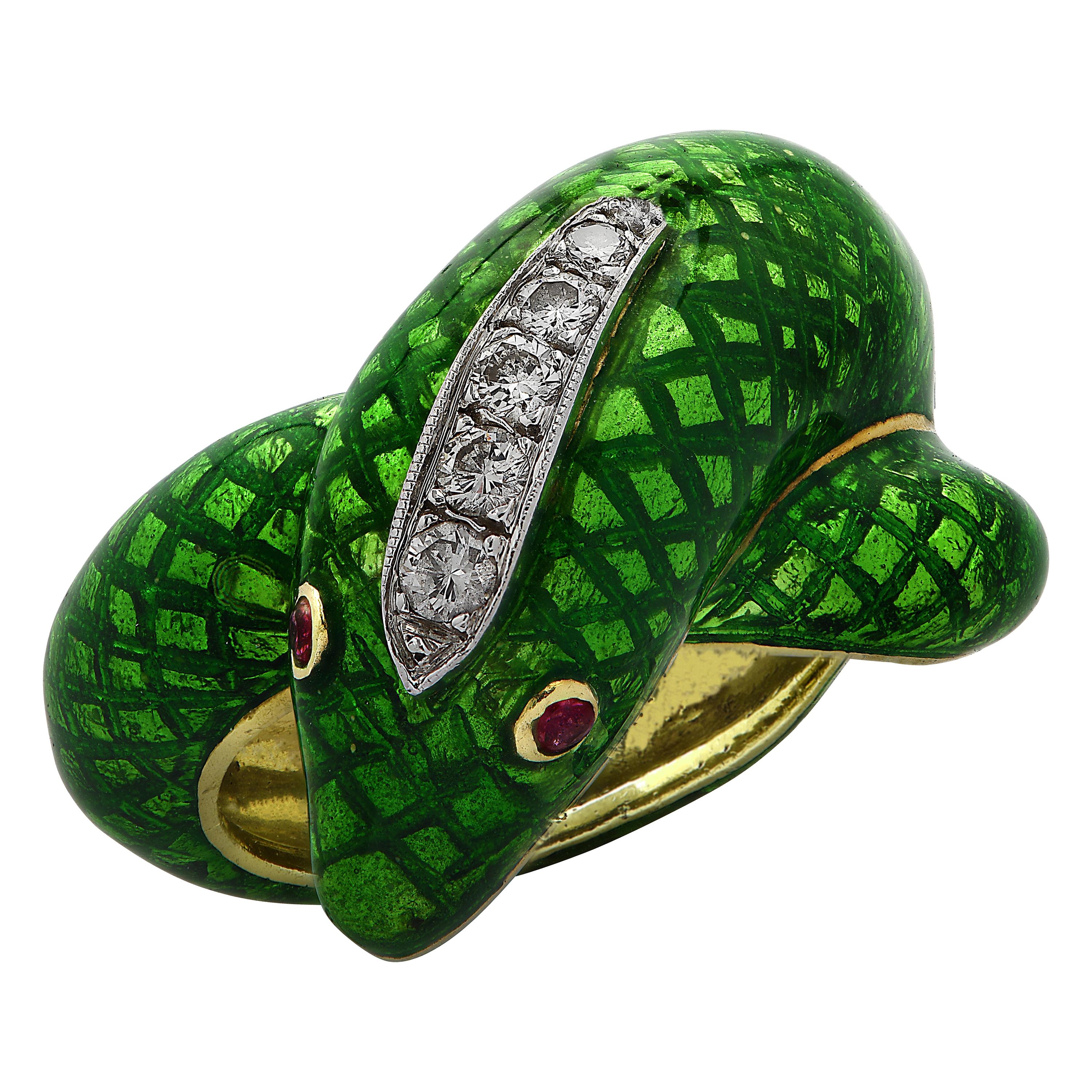 Diamond and Enamel Snake Ring at 1stDibs