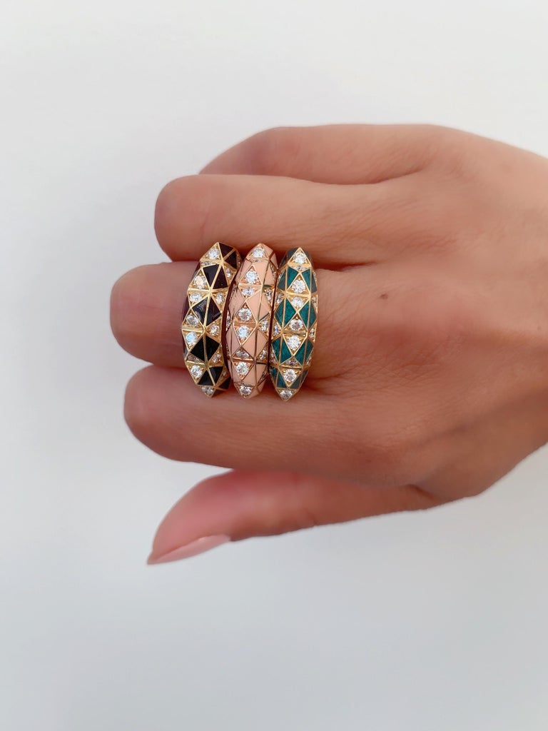 Diamond and Enamel Stack Ring For Sale at 1stDibs