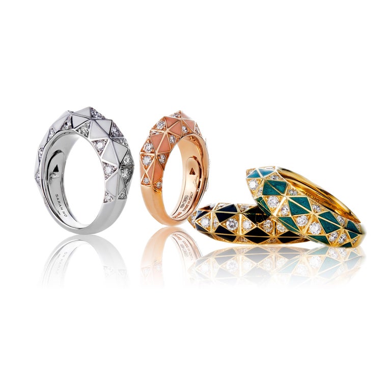 Diamond and Enamel Stack Ring For Sale at 1stDibs