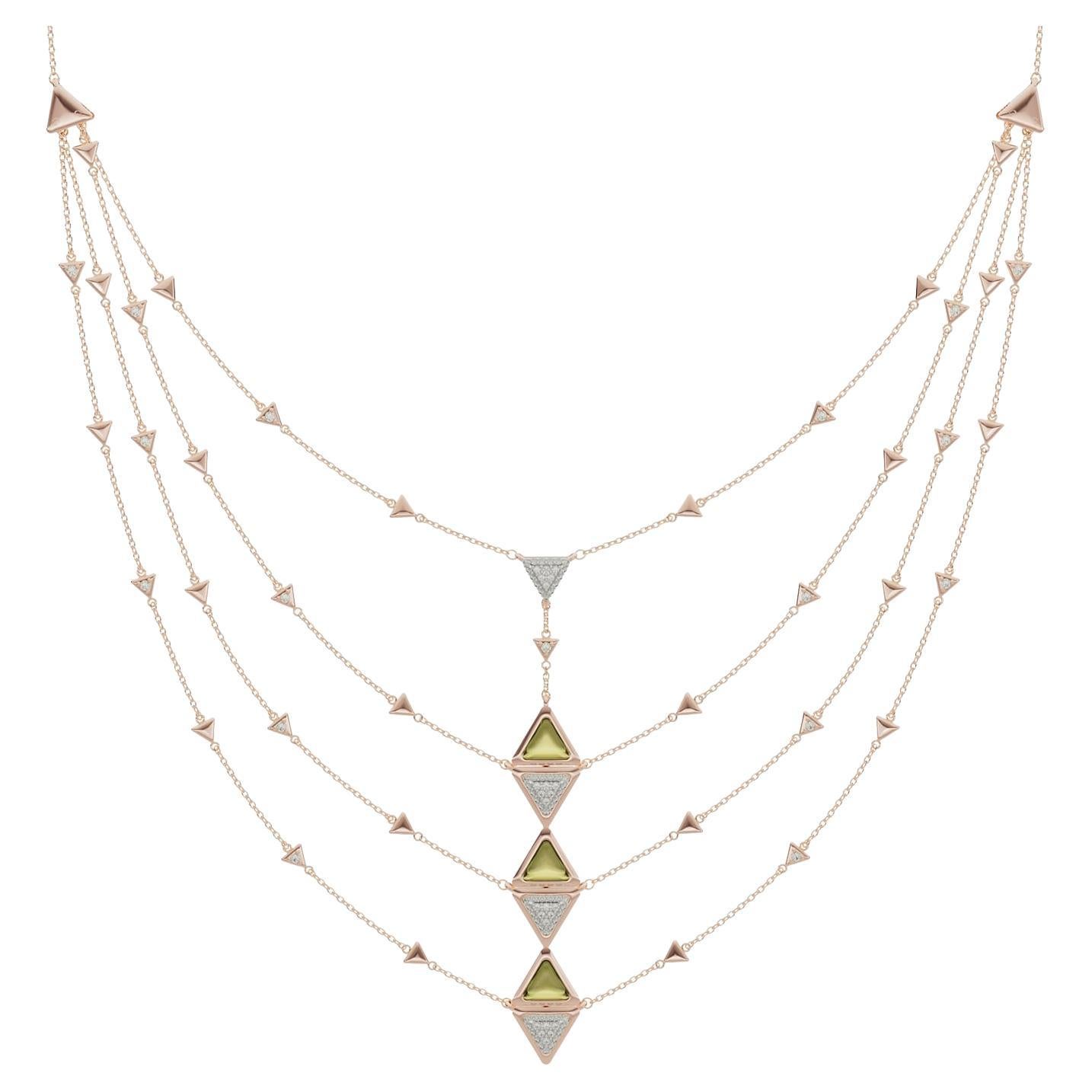Diamond and Green Tourmaline Multi-Strand Fashion Triangle Necklace in ...