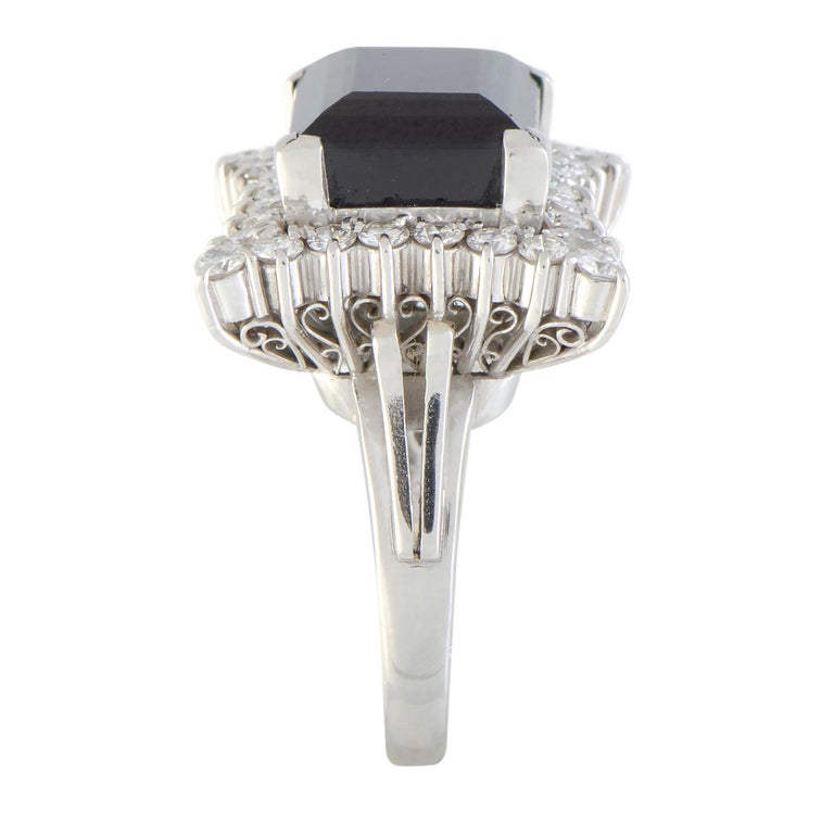 Diamond and Green Tourmaline Platinum Rectangle Ring at 1stDibs