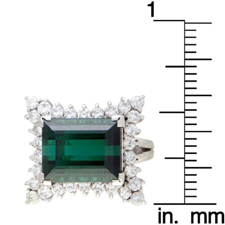 Diamond and Green Tourmaline Platinum Rectangle Ring at 1stDibs