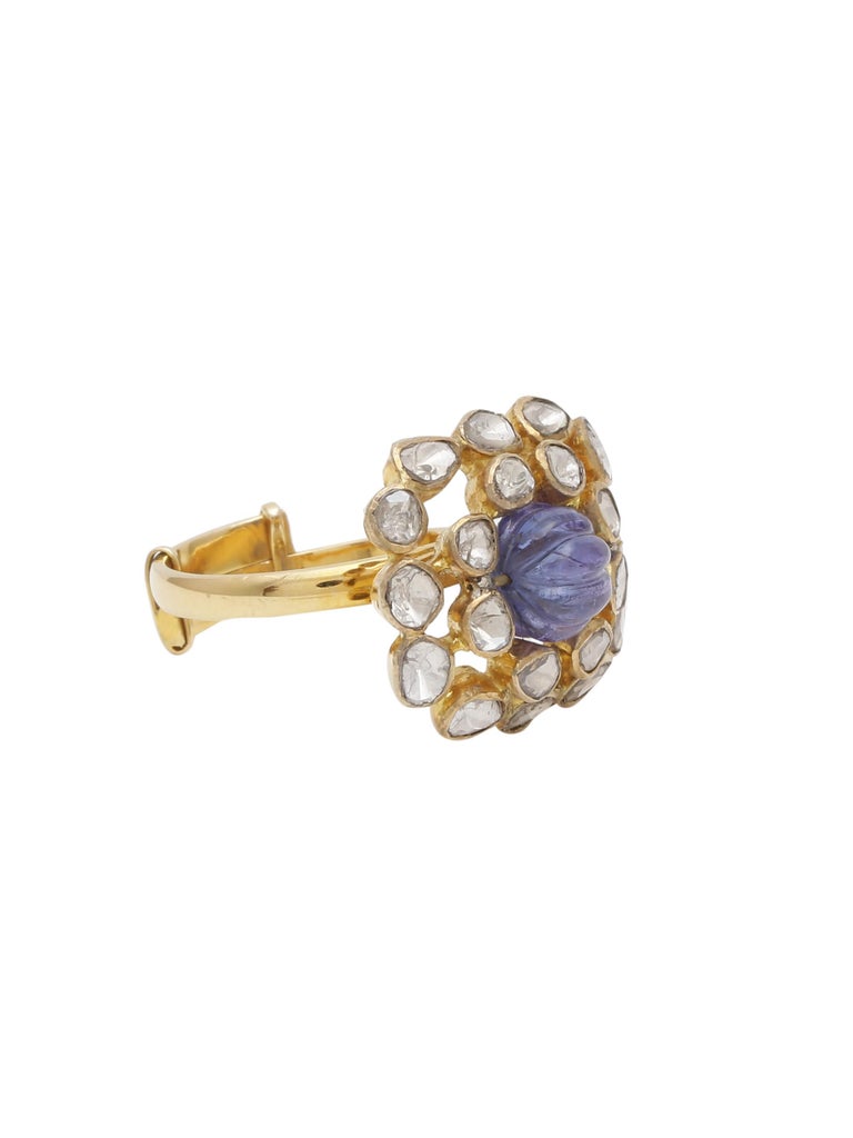 Diamond and Hand Carved Tanzanite Melon Cocktail Ring Handcrafted in ...