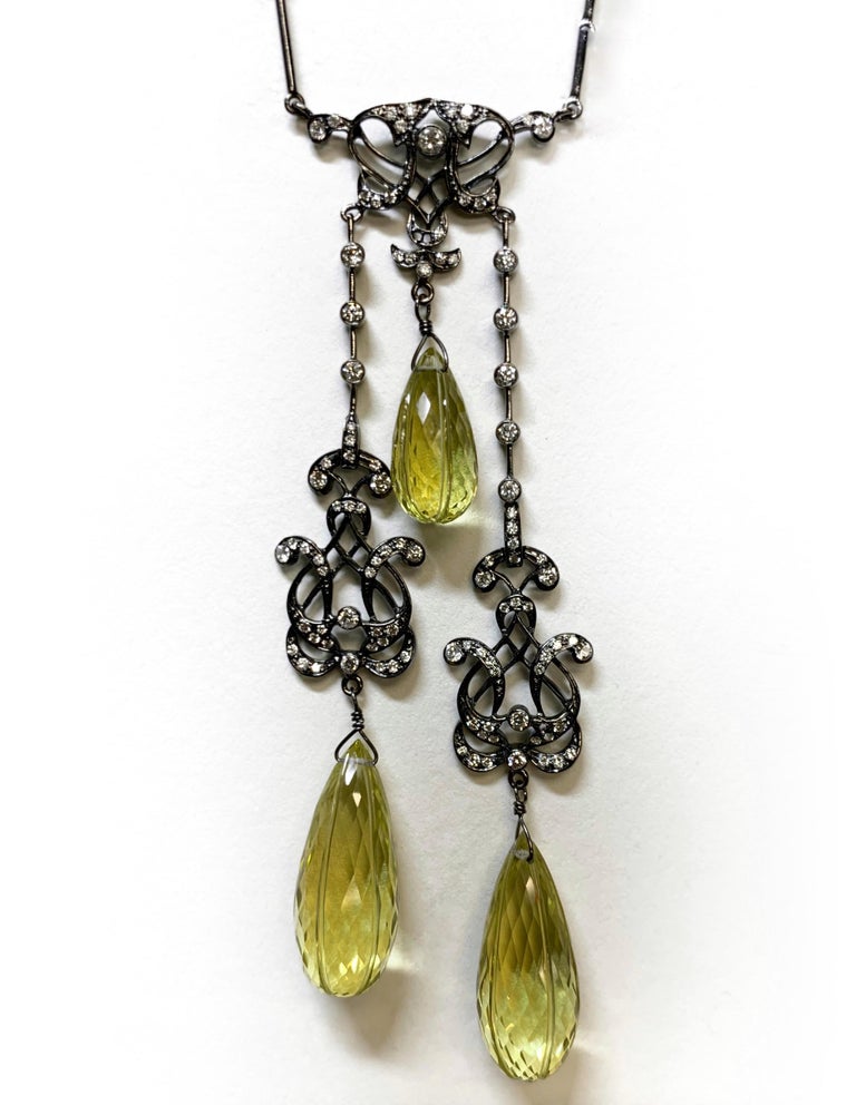 Diamond and Lemon Topaz Drop Necklace in 18 Karat Blackened Gold For ...