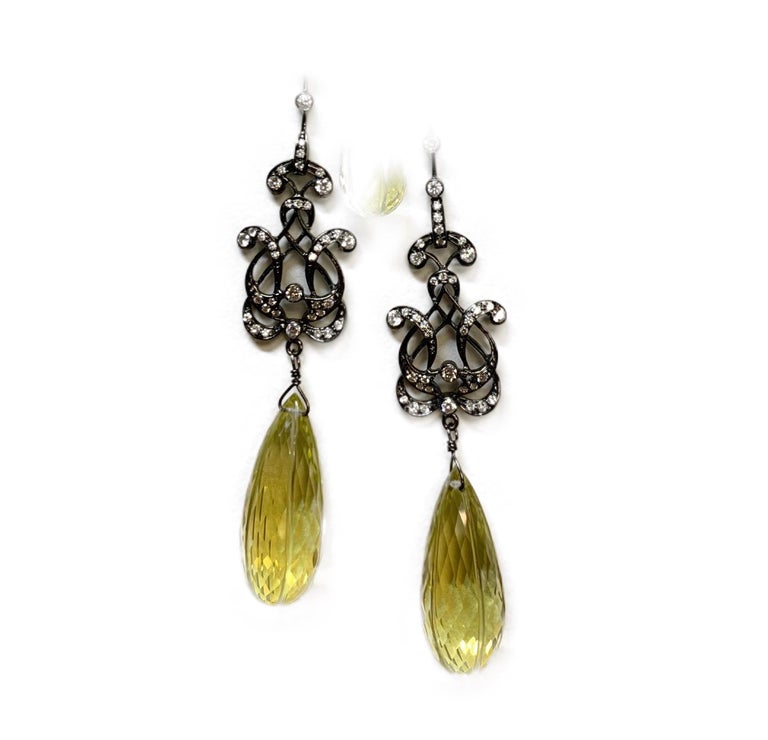 Diamond and Lemon Topaz Drop Necklace in 18 Karat Blackened Gold For ...