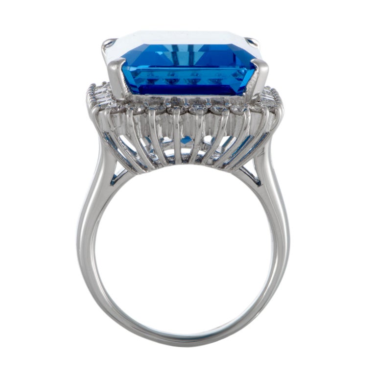 Diamond and London Blue Topaz Large Platinum Rectangle Ring at 1stDibs ...