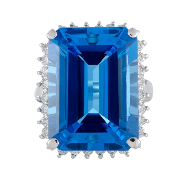 Diamond and London Blue Topaz Large Platinum Rectangle Ring at 1stDibs ...