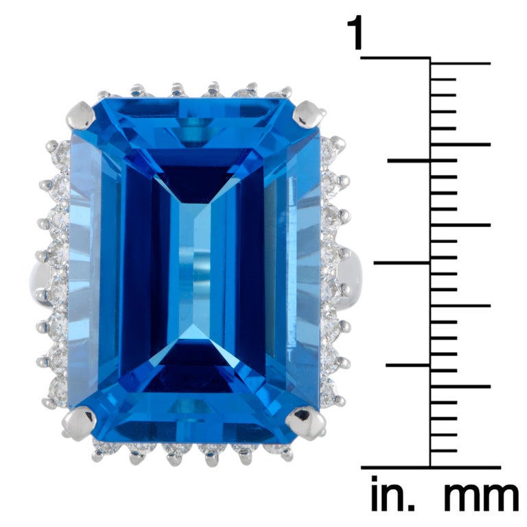 Diamond and London Blue Topaz Large Platinum Rectangle Ring at 1stDibs ...