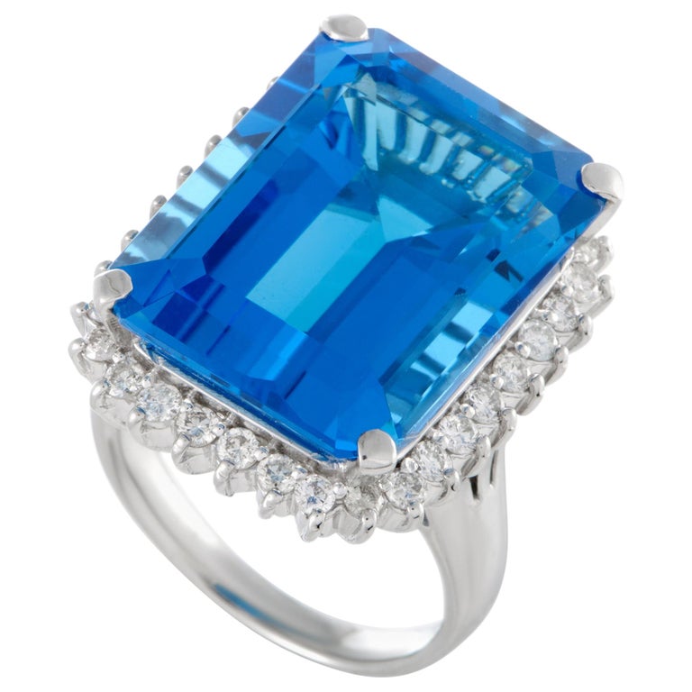 Diamond and London Blue Topaz Large Platinum Rectangle Ring at 1stDibs ...