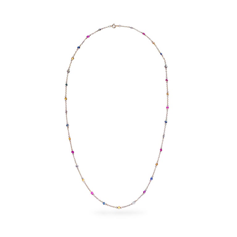 Diamond and Multi Color Gemstone Necklace 18k Yellow Gold For Sale at ...