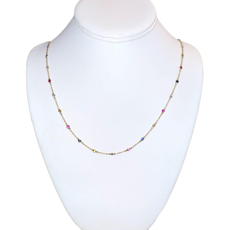 Diamond and Multi Color Gemstone Necklace 18k Yellow Gold For Sale at ...