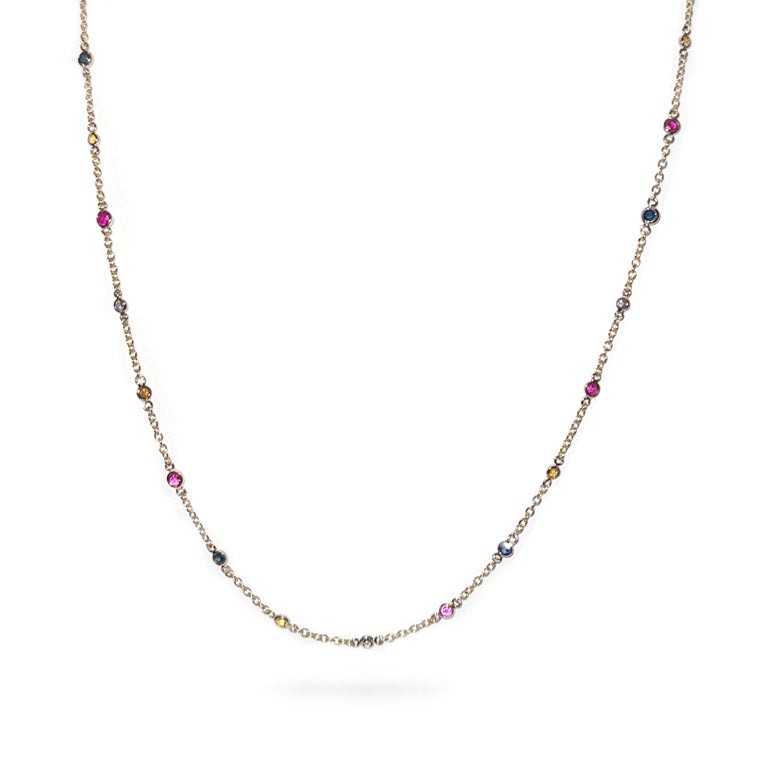 Diamond and Multi Color Gemstone Necklace 18k Yellow Gold For Sale at ...