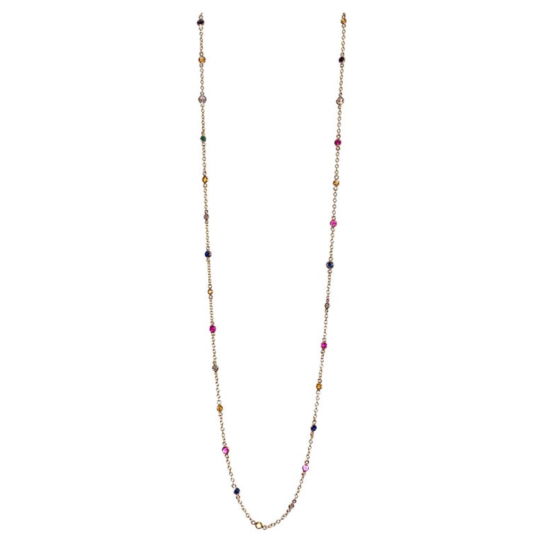 Diamond and Multi Color Gemstone Necklace 18k Yellow Gold For Sale at ...