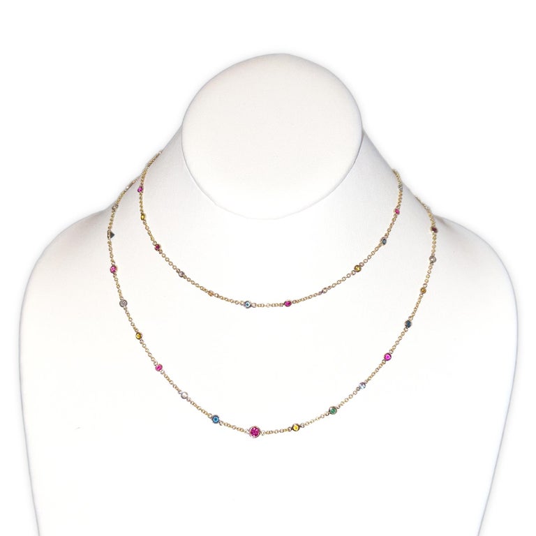 Diamond and Multi Color Gemstone Necklace 32.0" Long 18K Yellow Gold ...