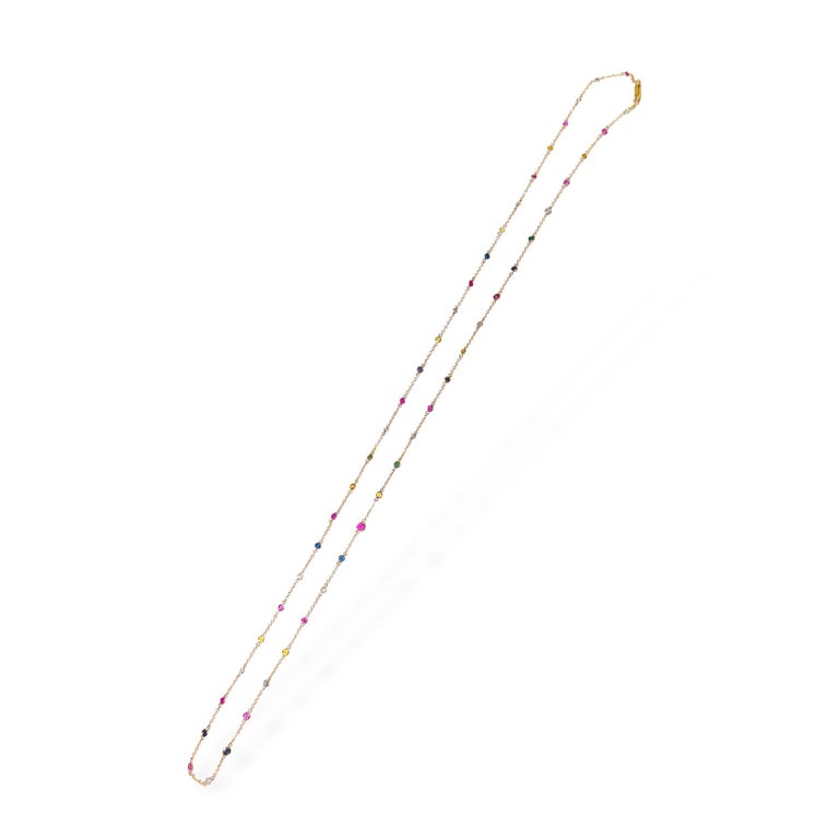 Diamond and Multi Color Gemstone Necklace 32.0" Long 18K Yellow Gold ...