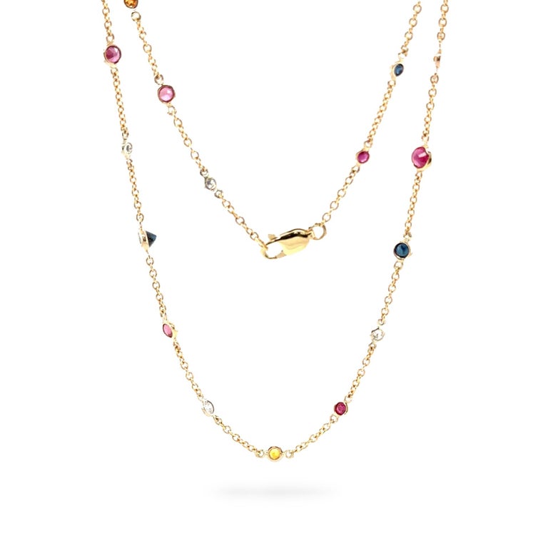 Diamond and Multi Color Gemstone Necklace 32.0" Long 18K Yellow Gold ...