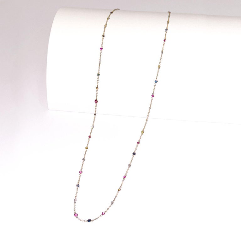 Diamond and Multi Color Gemstone Necklace 32.0" Long 18K Yellow Gold ...