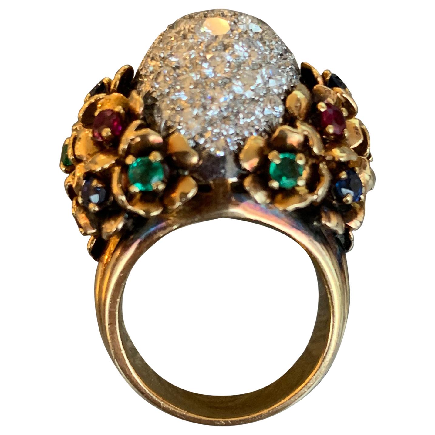Multi Gem Set Gold Turtle Ring For Sale at 1stDibs