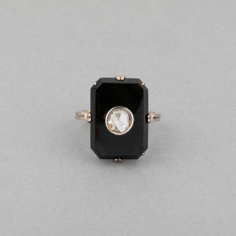 Diamond and Onyx Art Deco Ring For Sale at 1stDibs