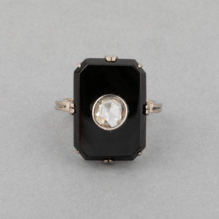 Diamond and Onyx Art Deco Ring For Sale at 1stDibs