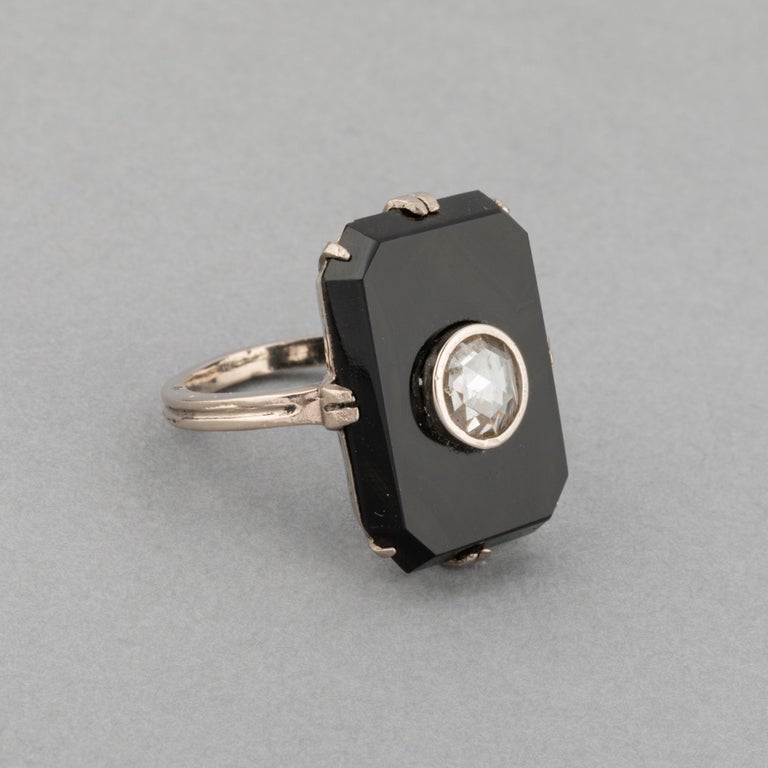 Diamond and Onyx Art Deco Ring For Sale at 1stDibs