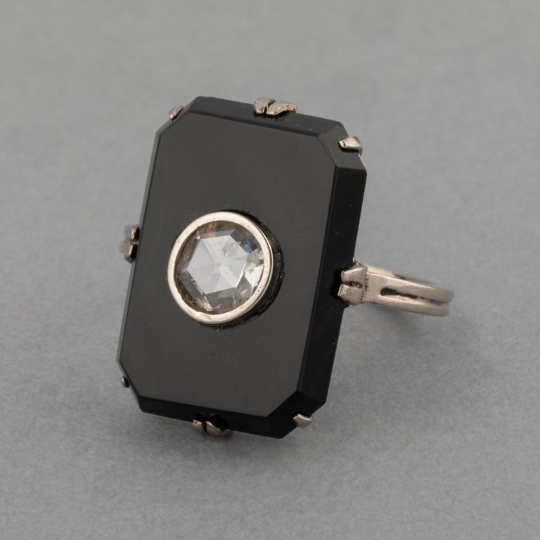 Diamond and Onyx Art Deco Ring For Sale at 1stDibs