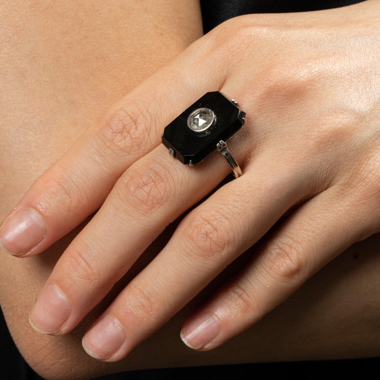 Diamond and Onyx Art Deco Ring For Sale at 1stDibs