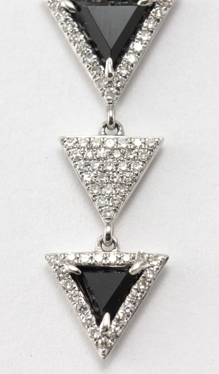 Diamond and Onyx Triangle Drop Earrings For Sale at 1stDibs