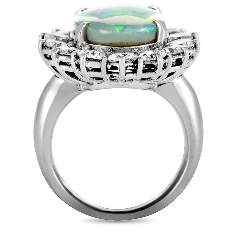Diamond and Opal Oval Platinum Ring at 1stDibs