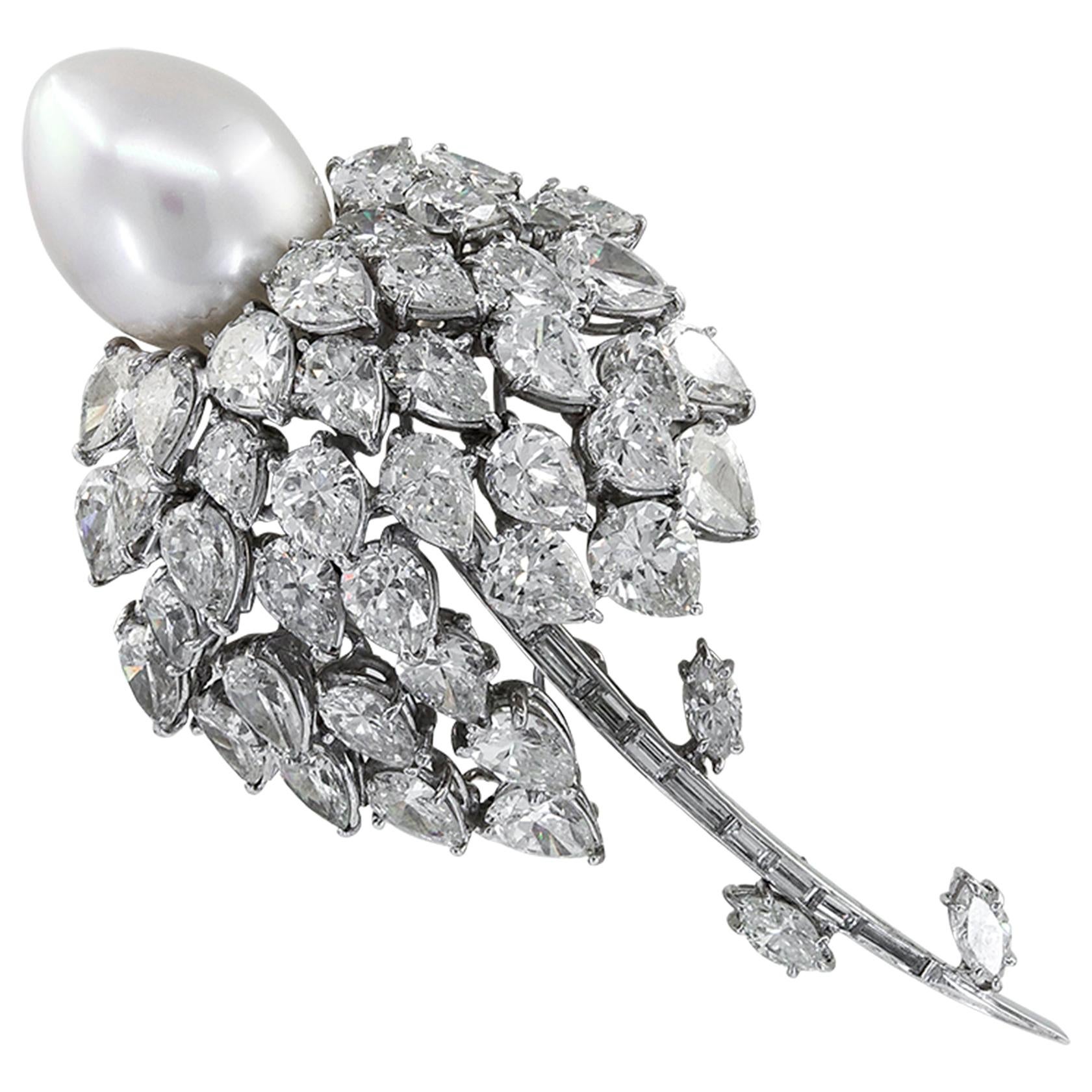 Pearl Diamond gold Brooch or Pendant at 1stDibs