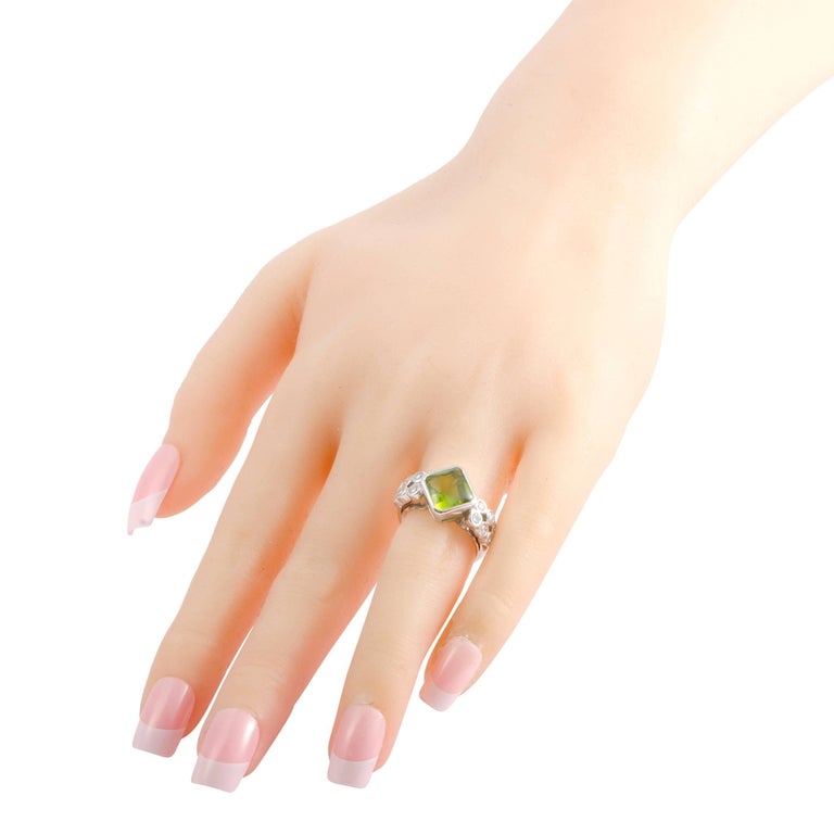 Diamond and Peridot Solitaire Platinum Ring at 1stDibs
