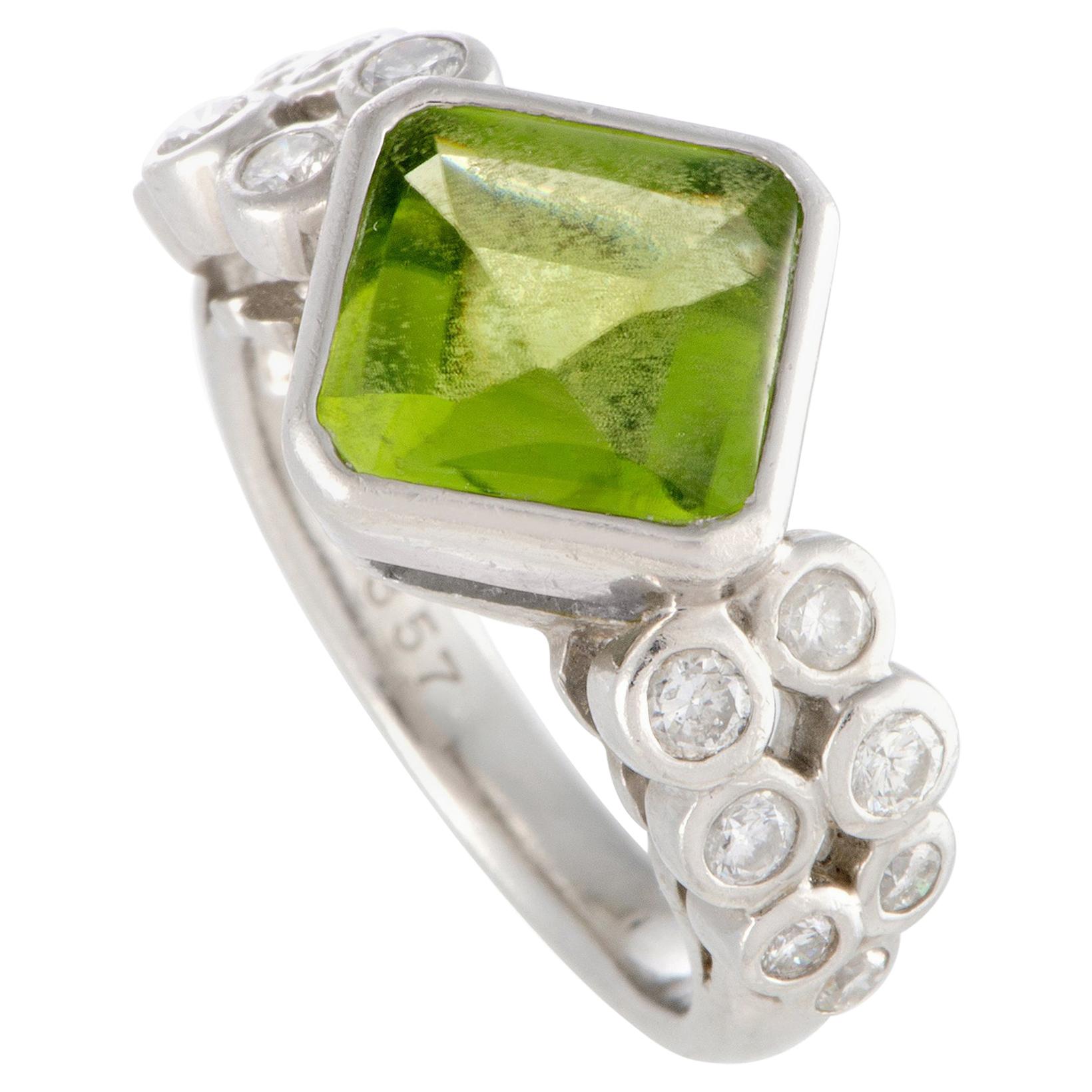 Diamond and Peridot Solitaire Platinum Ring at 1stDibs