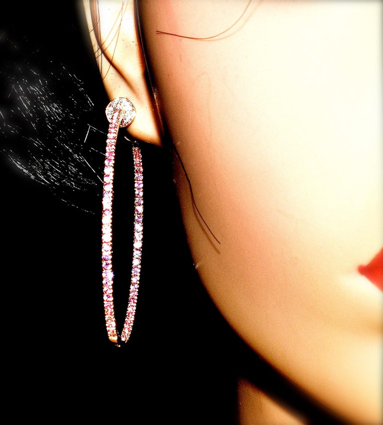 Diamond and Pink Sapphire Hoop Style Earrings For Sale at 1stDibs