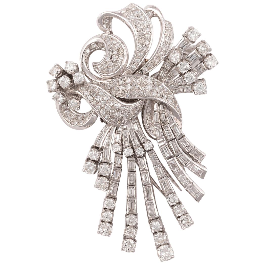 Retro Platinum Diamond Double Clip Brooch at 1stDibs