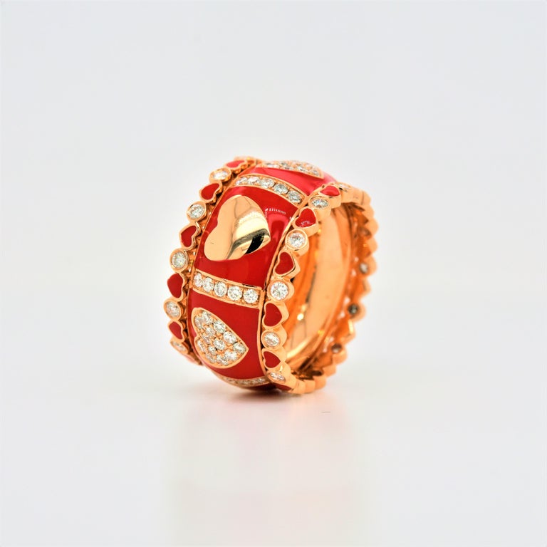 Diamond and Red Enamel Rose Gold Ring 18 Karat with 1.03 Carat in ...