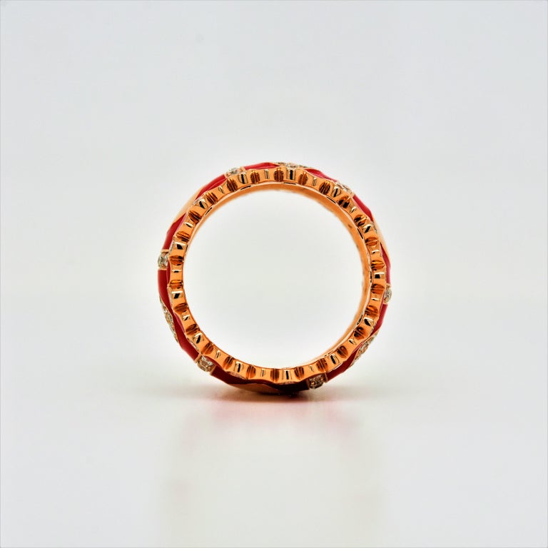 Diamond and Red Enamel Rose Gold Ring 18 Karat with 1.03 Carat in ...