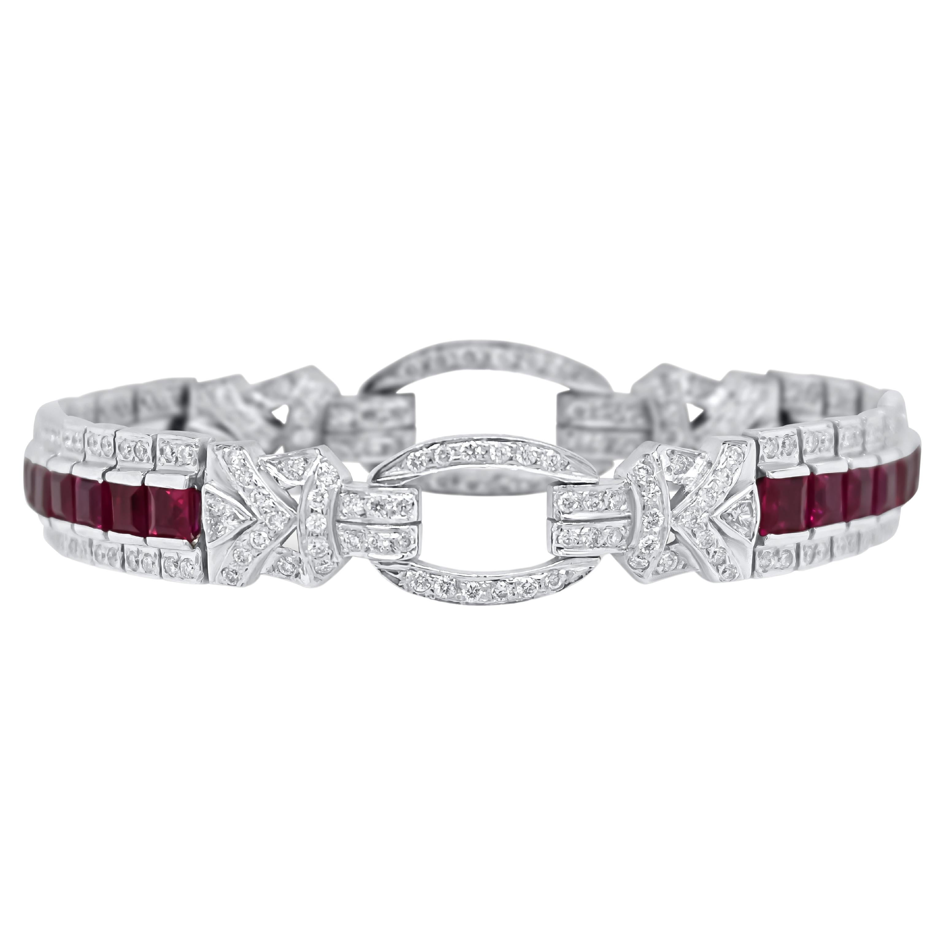 Art Deco Ruby and Diamond Bracelet For Sale at 1stDibs