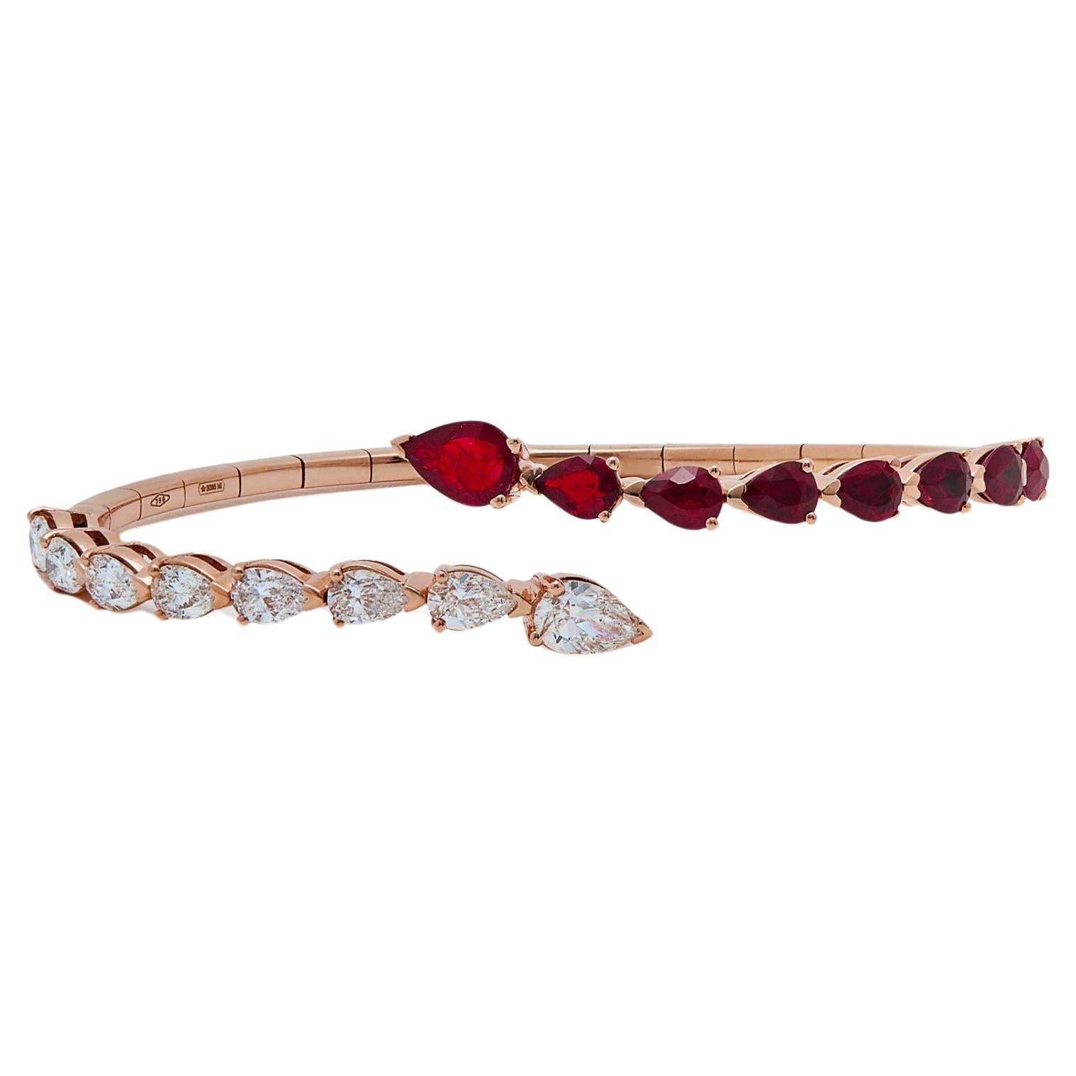 Diamond and Ruby Bypass Cuff Bracelet For Sale at 1stDibs