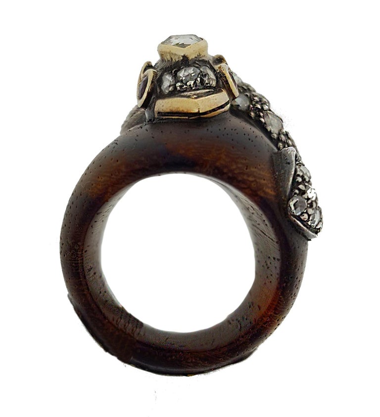 Diamond and Ruby Carved Wood Snake Ring For Sale at 1stDibs | diamond ...