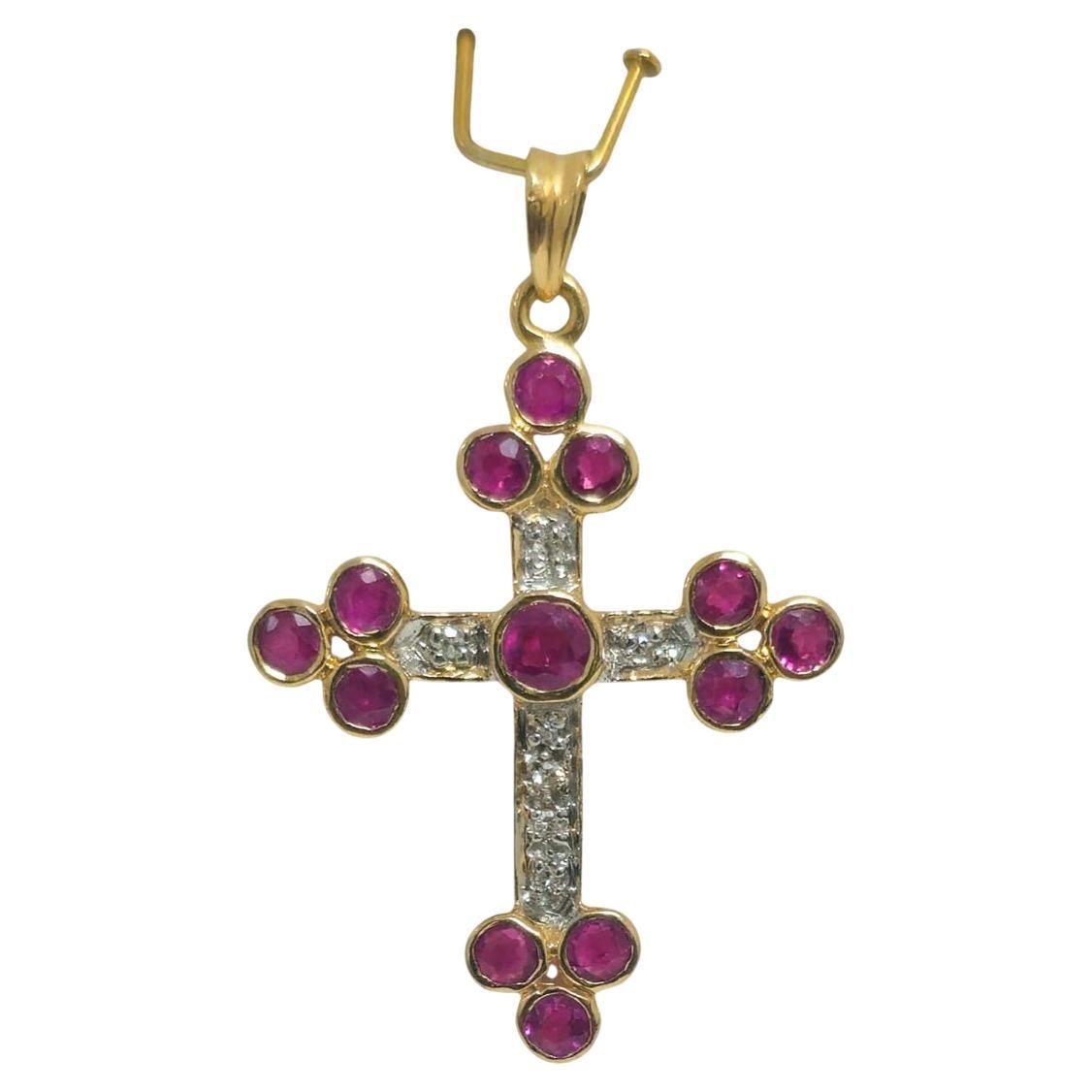 Diamond and Ruby Cross Pendant For Sale at 1stDibs