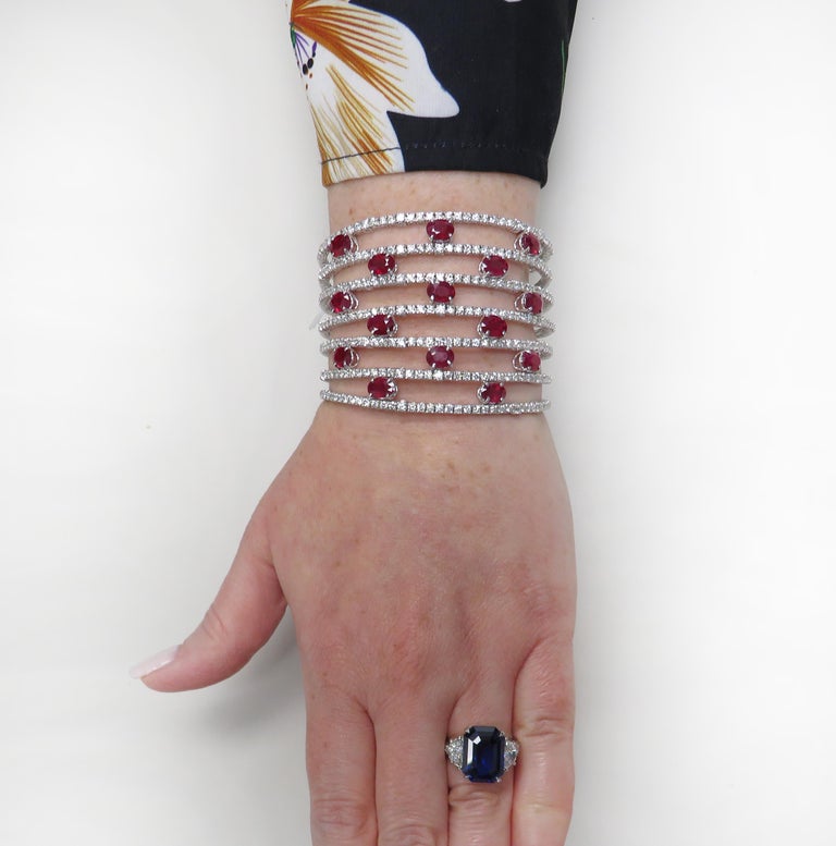Diamond and Ruby Cuff Bangle Bracelet For Sale at 1stDibs