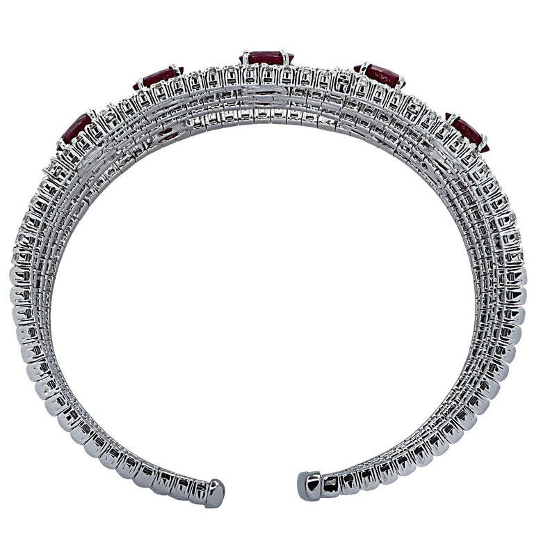Diamond and Ruby Cuff Bangle Bracelet For Sale at 1stDibs