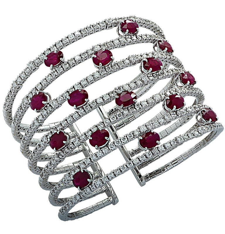 Diamond and Ruby Cuff Bangle Bracelet For Sale at 1stDibs